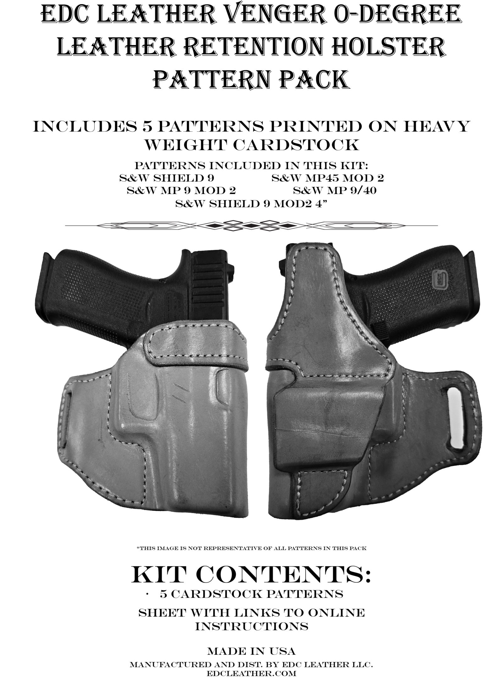 Venger 0° 0 degree Avenger Holster Pattern Pack S&W (Shield 9, Shield 9 mod2 4″, MP 9 mod2, MP 9 ...